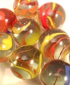 M223 25MM transparent clear with blue, yellow, red, orange swirls glass ...