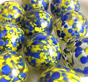MJ3222F HANDMADE 25MM Set of 10 Marbles, Clear w/Blue & Yellow spots ...